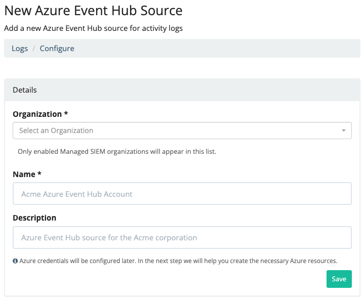 API - Azure Event Hub – Huntress Support