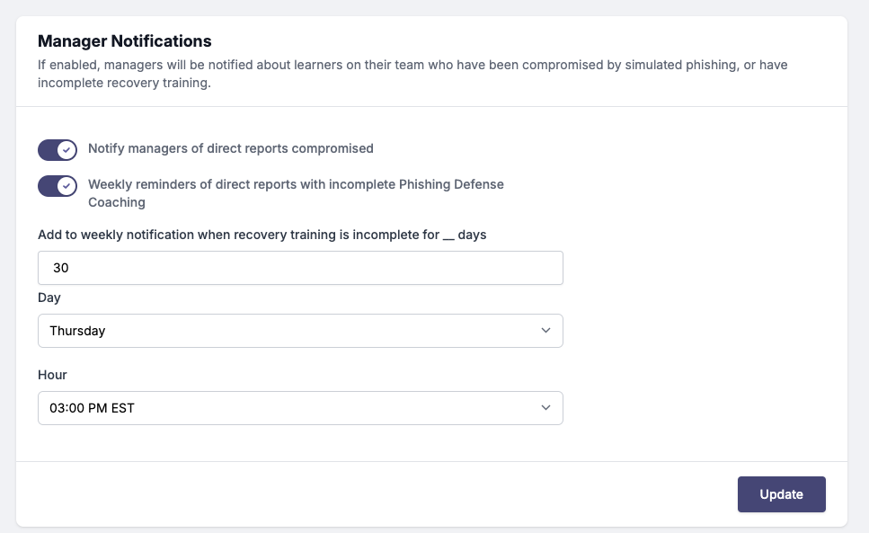 Manager Notifications for Huntress Managed Security Awareness Training ...