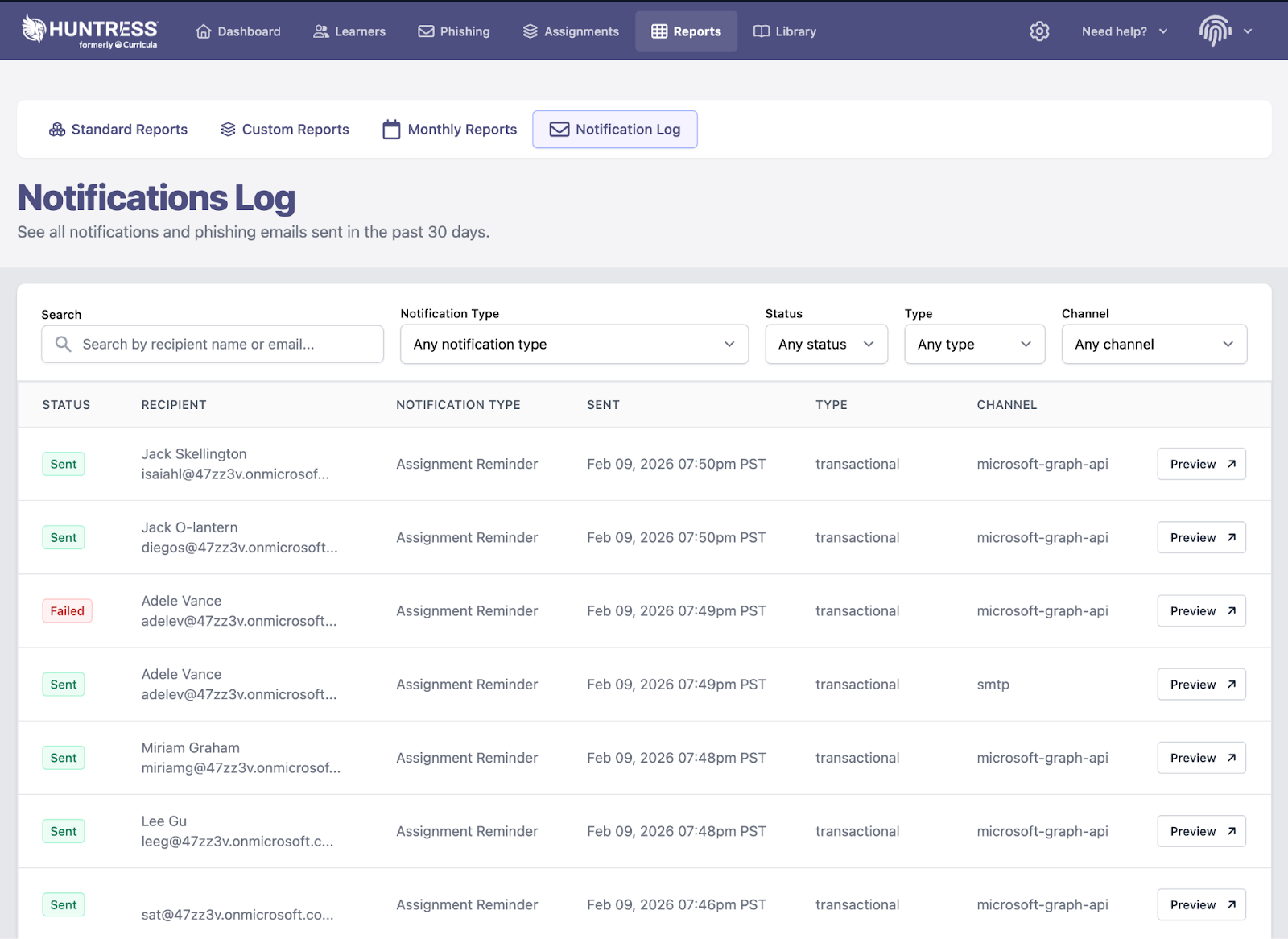 View the SAT Notifications Log – Huntress Support