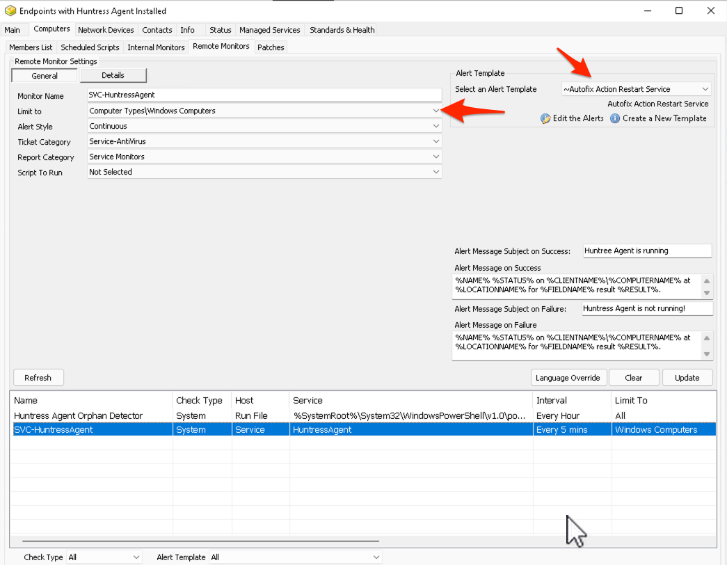 Connectwise Automate Agent Service Monitor Huntress Product Support 